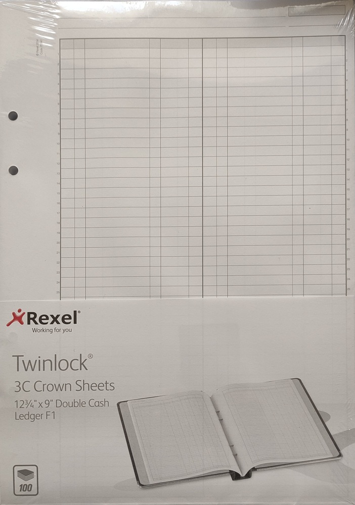 Rexel Double Cash Ledger Sheets Twinlock Crown 100 Sheets Double Ledger ...